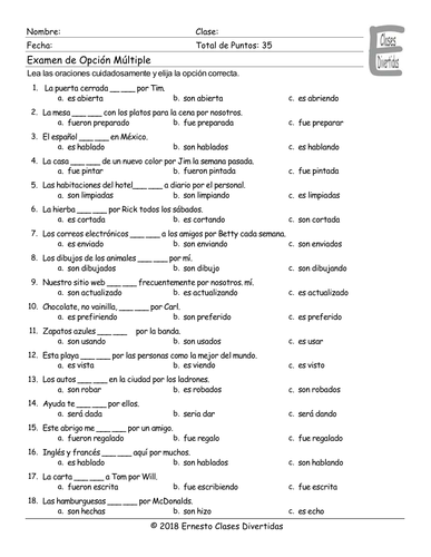 Passive versus Active Voice Spanish Multiple Choice Exam | Teaching ... Passive versus Active Voice Spanish Multiple Choice Exam | Teaching ...