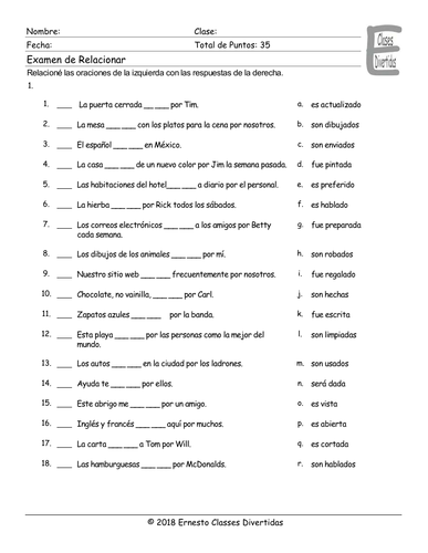 Passive versus Active Voice Spanish Matching Exam | Teaching Resources Passive versus Active Voice Spanish Matching Exam | Teaching Resources
