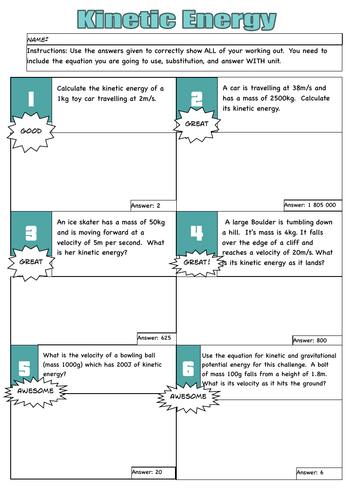 Kinetic Energy Calculations - Solve Me | Teaching Resources