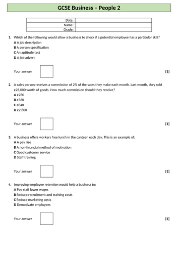 GCSE Business (9-1) OCR – People (Human Resources) - Assessment ...