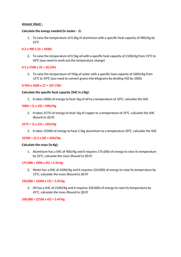 AQA GCSE (Triple/ Combined 9-1) - Specific Heat Capacity Required ...