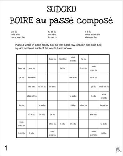 Prendre & Boire - Irregular French Verbs - Sudoku Puzzles | Teaching ...
