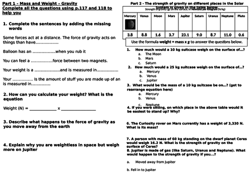 AQA Gravity, Mass and Weight | Teaching Resources