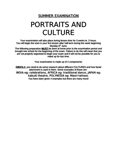 ART & DESIGN EXAM KS3 - Portraits and Cultures | Teaching Resources