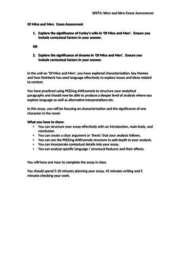 Mice and Men Full Unit of Work | Teaching Resources