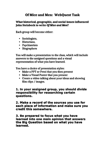 Mice and Men Full Unit of Work | Teaching Resources