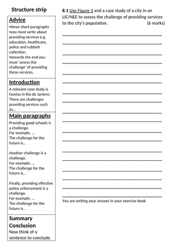 EIGHT 9-1 Geography STRCUTURE STRIPS (and some model 9 mark answers etc ...