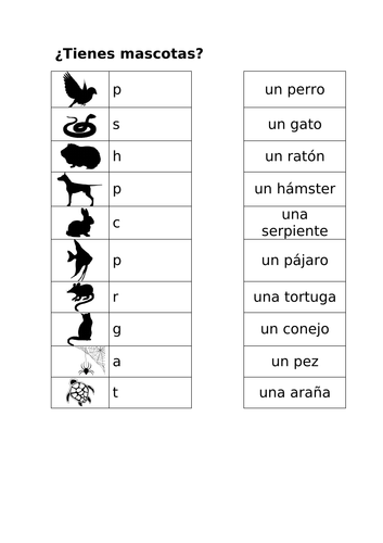 Spanish - Mascotas/Animales (Pets/Animals) | Teaching Resources