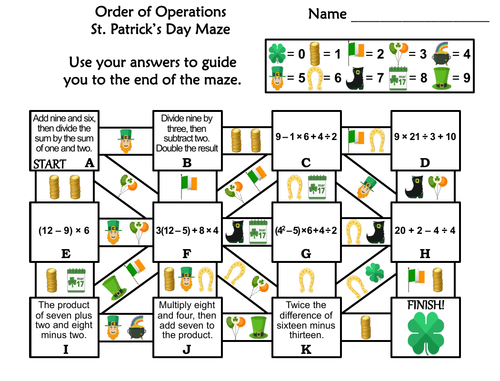 Order of Operations Activity: St. Patrick's Day Math Maze | Teaching ...