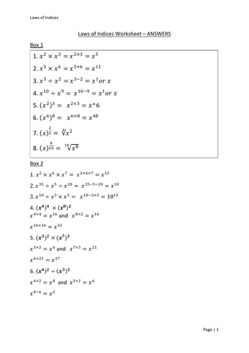 Mathematics - Laws of Indices | Teaching Resources