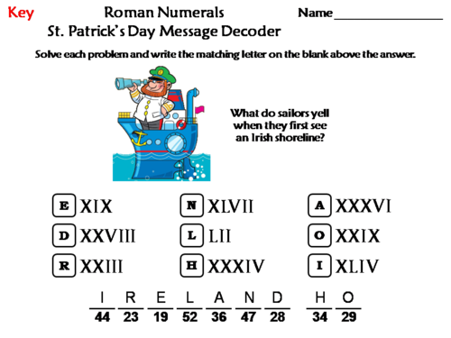 Roman Numerals St. Patrick's Day Math Activity: Message Decoder ...