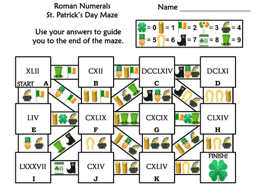 Roman Numerals Activity: St. Patrick's Day Math Maze | Teaching Resources