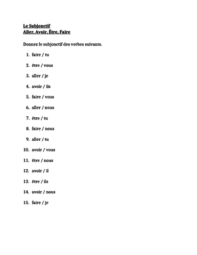 Subjonctif (French Subjunctive) Aller Avoir Être Faire Quiz | Teaching ...