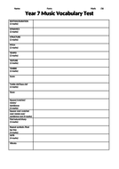 KS3 Music Vocabulary List with 3 tests | Teaching Resources