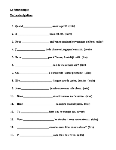 Futur simple (Future Tense in French) Aller Avoir Être Faire Voir Quiz ...