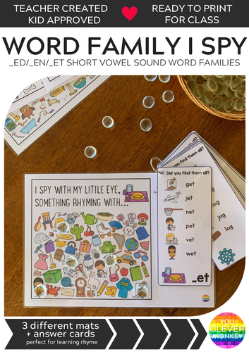 Rhyming Word Family I Spy Mats - ED/EN/ET PACK | Teaching Resources