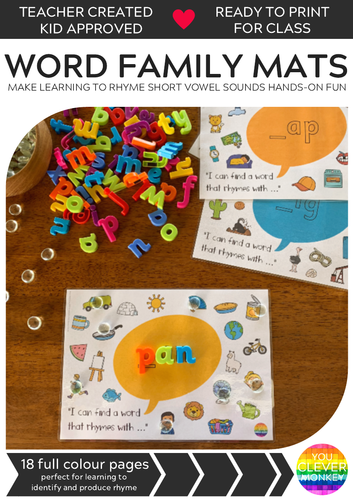 Word Family Short Vowel Sound Rhyming Word Mats | Teaching Resources