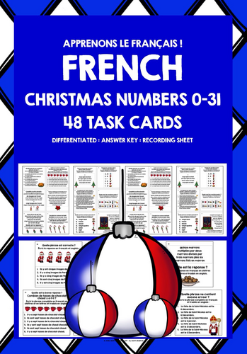 FRENCH CHRISTMAS NUMBERS 0-31 CHALLENGE CARDS | Teaching Resources