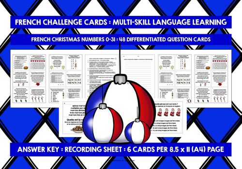 FRENCH CHRISTMAS NUMBERS 0-31 CHALLENGE CARDS | Teaching Resources