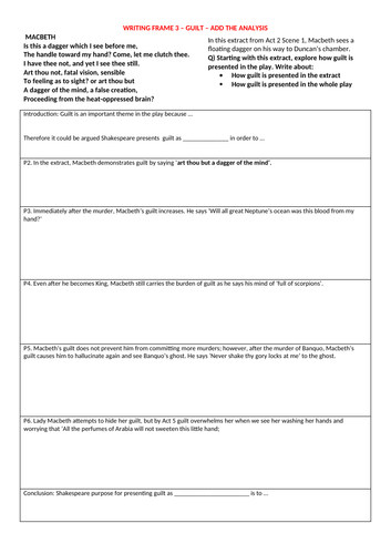 Macbeth writing frames and essay plans to support lower ability ...