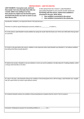 Macbeth writing frames and essay plans to support lower ability ...