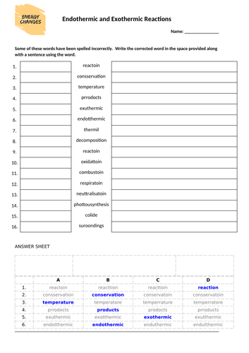 Endothermic and Exothermic Worksheets and Activities with Answers ...