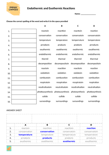 Endothermic and Exothermic Worksheets and Activities with Answers ...