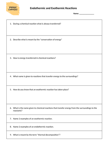 Endothermic and Exothermic Worksheets and Activities with Answers ...