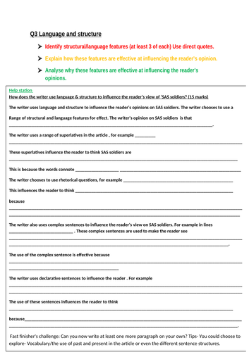 GCSE English Edexcel 9-1 paper 2 Language and structure question ...