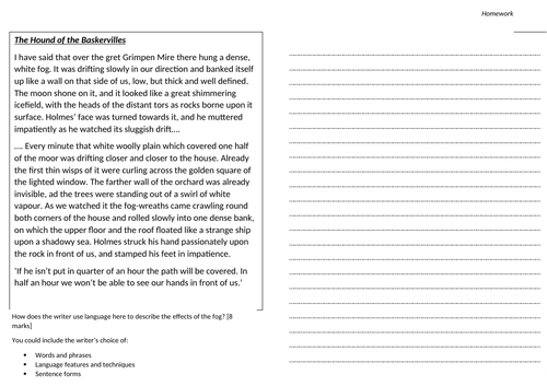 AQA Language Paper 1 Question 2 Practice | Teaching Resources