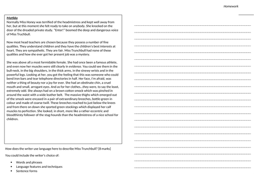 AQA Language Paper 1 Question 2 Practice | Teaching Resources