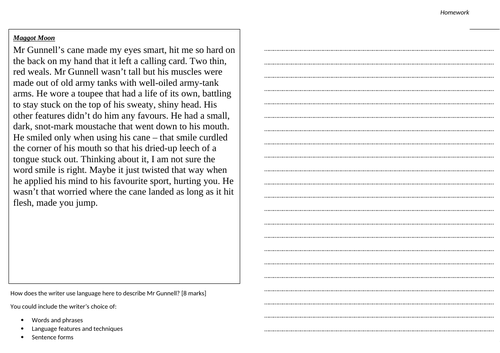 AQA Language Paper 1 Question 2 Practice | Teaching Resources