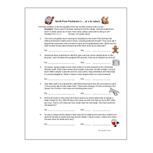 Christmas Word Problem Fun (Add, Subtract or Multiply) | Teaching Resources
