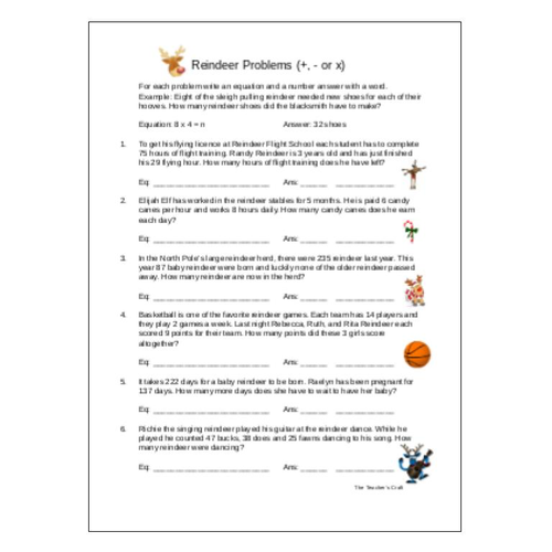 Christmas Word Problem Fun (Add, Subtract or Multiply) | Teaching Resources