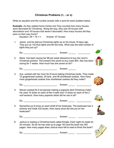 Christmas Word Problem Fun (Add, Subtract or Multiply) | Teaching Resources