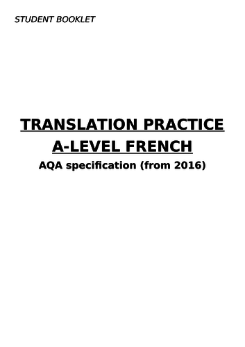 AQA A Level French year 2 Translation booklet | Teaching Resources