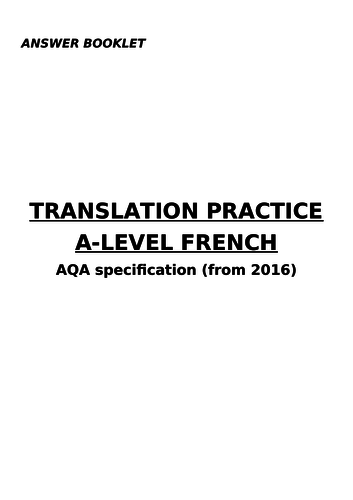 AQA A Level French year 2 Translation booklet | Teaching Resources