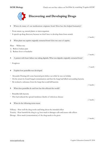 GCSE Biology (9-1) - Drug Discovery and Testing - Worksheet and Answers ...