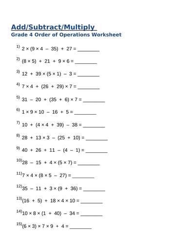 Order of operations grade 4 | Teaching Resources