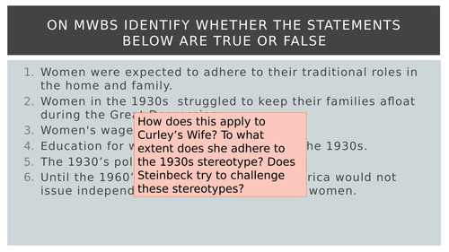 Curley's Wife and women in 1930s America | Teaching Resources