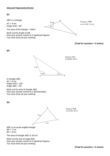 Advanced Trigonometry GCSE Exam Questions - Sine Rule, Cosine Rule ... Advanced Trigonometry GCSE Exam Questions - Sine Rule, Cosine Rule ...
