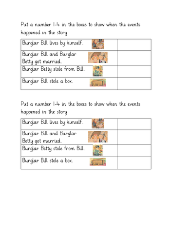Burglar Bill Year 2 SATs style questions differentiated | Teaching ...