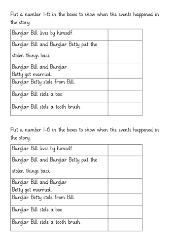 Burglar Bill Year 2 SATs style questions differentiated | Teaching ...