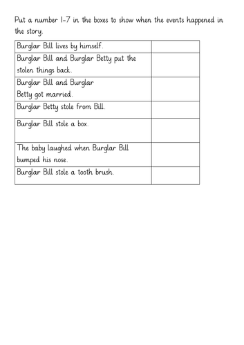Burglar Bill Year 2 SATs style questions differentiated | Teaching ...
