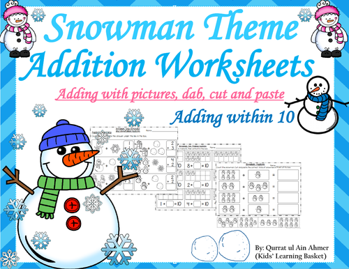 Snowman Addition Worksheets----with pictures(adding within 10 ...