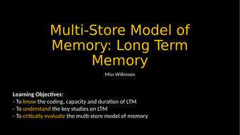 Multi-Store Model of Memory - FOUR LESSONS | Teaching Resources