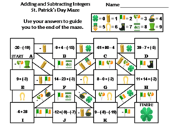 Adding and Subtracting Integers Activity: St. Patrick's Day Math Maze ...