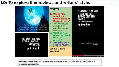 Writing film reviews and exploring writers' style | Teaching Resources
