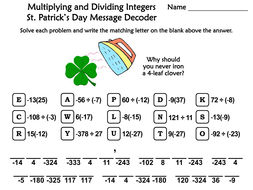 Multiplying and Dividing Integers St Patricks Day Math Activity ...