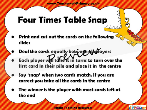 Four Times Table Snap | Teaching Resources
